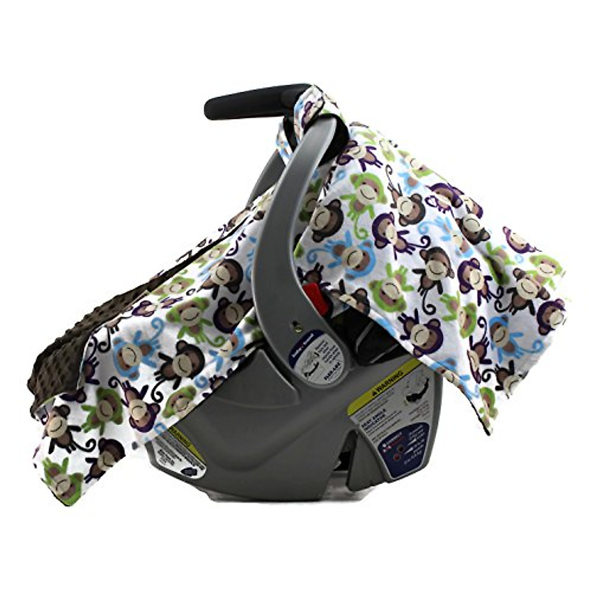 Dear Baby Gear Deluxe Car Seat Canopy - Double Layer Infant Car Seat Cover - Soft and Breathable - Multi Colored Mischievous Monkeys Print/Brown Dot - 30" x 40"