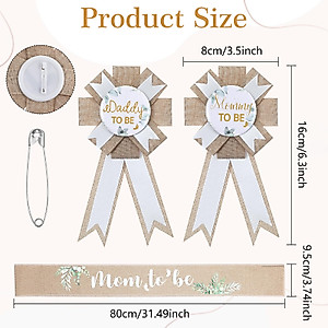 Neutral Sage Green Mom to Be Sash Baby Shower Decorations Dad to Be Pin, Rustic Boho Mommy to Be Sash Baby Shower Corsage Pin Set for Pregnant Mommy Gift Props Keepsake Gifts Party Decorations