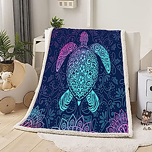 Turtle Blankets and Throws for Kids and Adults Sherpa Blanket Sea Turtle Printed Pruple and Blue Soft Fleece Throw Blanket Fuzzy Gifts for Turtle Lovers