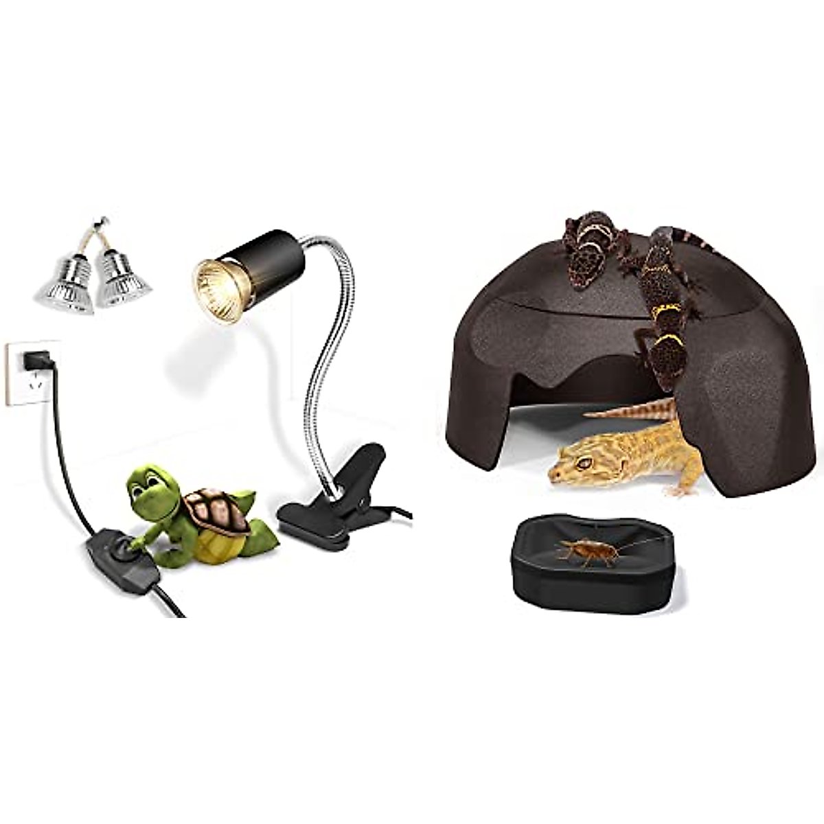 Fischuel Reptile Hides Humidification Cave Help Your Pets Shedding & Reptile Heat Lamp with Clamp,Dimmable Switch(Bulb Included)