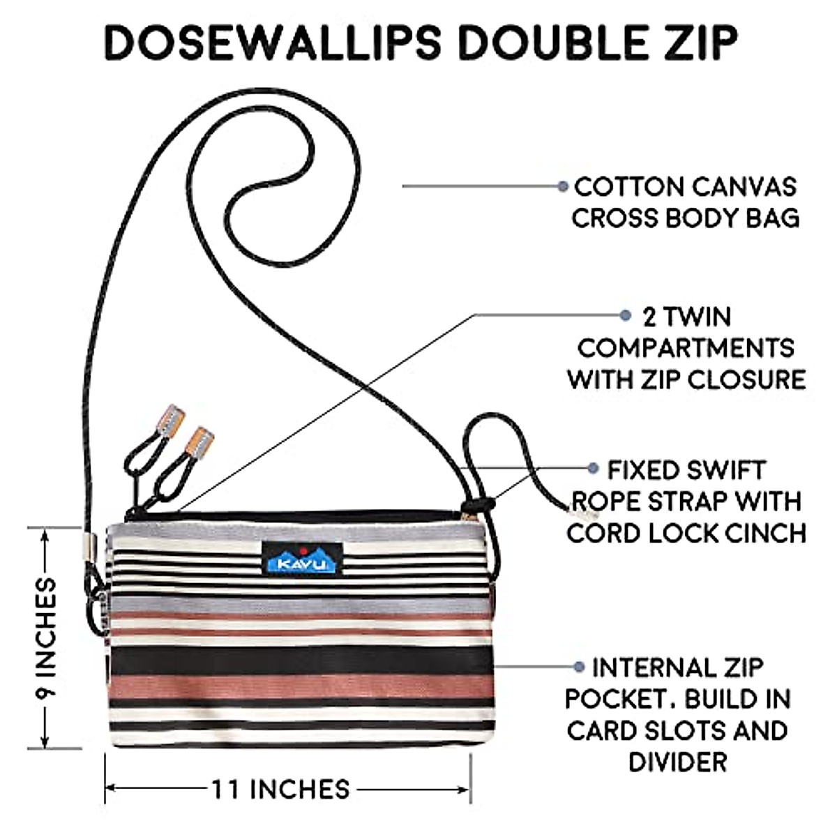 KAVU Dosewallips Double Zip Crossbody Rope Sling Purse - Springtime Stripe