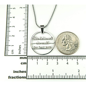 Ann Claridge She Believed She Could So She Did Necklace, 20" Chain, Pure 304 Stainless Steel, Motivation Jewlery Encouragement Gift
