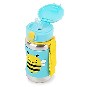 Skip Hop Toddler Sippy Cup with Straw, Zoo Stainless Steel Straw Bottle, Bee