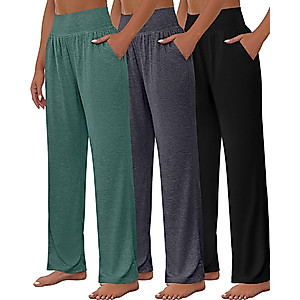 Neer 3 Pcs Women's Wide Leg Yoga Pant Comfy Loose Sweatpants High Waist Lounge Casual Athletic Pant Workout Joggers Pant (Black, Grey, Pine Green,X-Large)
