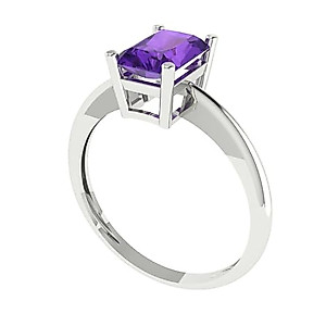 Clara Pucci 1.0 ct Radiant Cut Solitaire Natural Purple Amethyst Engagement Bridal Promise Anniversary Ring 18K White Gold Size 3.5