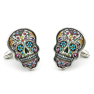 iGame Day Of The Dead Cuff Links Muti-color Brass Material Sugar Skull Design Cufflinks with Gift Box