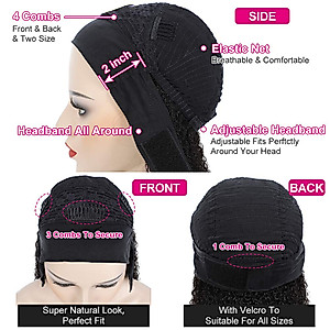 Eooma Headband Curly Human Hair Wigs for Black Women 10A 180% Density Brazilian Kinky Curly Wigs Scarf Gluelees Remy Hair