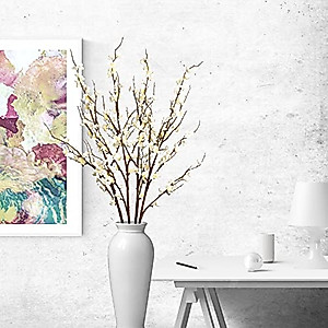 Ammyoo 4 PCS Artificial Plum Blossom Party Decorations Fake Cherry Flowers Faux Long Stems Wintersweets Silk Flowers Arrangement for Wedding Home Office Bedroom Decor(White)