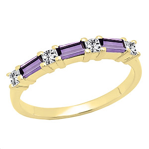 Dazzlingrock Collection 4x2mm Baguette Amethyst & Princess White Diamond Wedding Band for Women in 10K Yellow Gold Size 6