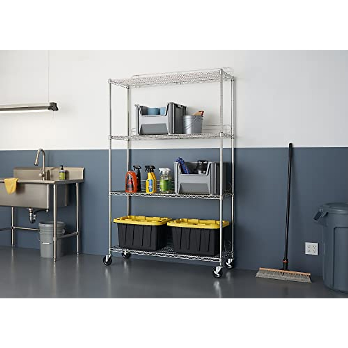 TRINITY EcoStorage Heavy Duty 4-Tier Adjustable Wire Shelving with Wheels and Backstands for Kitchen Organization, Garage Shelf Rack, NSF Certified, W D x 77” H, 48 by 18 by 72", Chrome