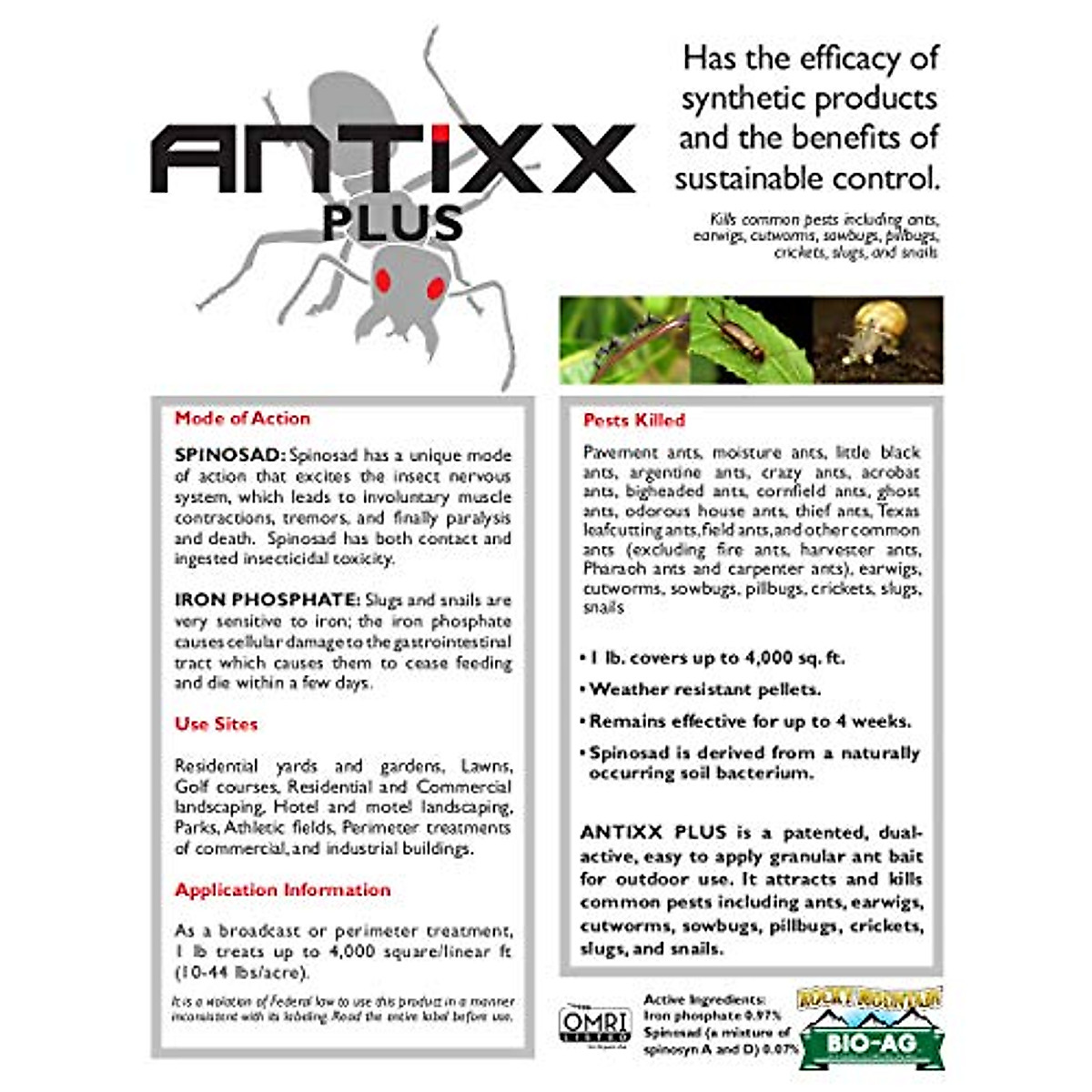 Antixx Plus Ant Earwig Cutworm Sowbugs Pillbug Cricket Slug Snail Killer 5 Pound OMRI Listed