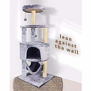 HUITREE Cat Tree with Scratching Post and Hanging Bed,Grey
