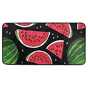Kitchen Rug Mats 39 X 20 Inch Watermelon Black Soft Doormat Bath Rugs Runner Non-Slip for Home Decor