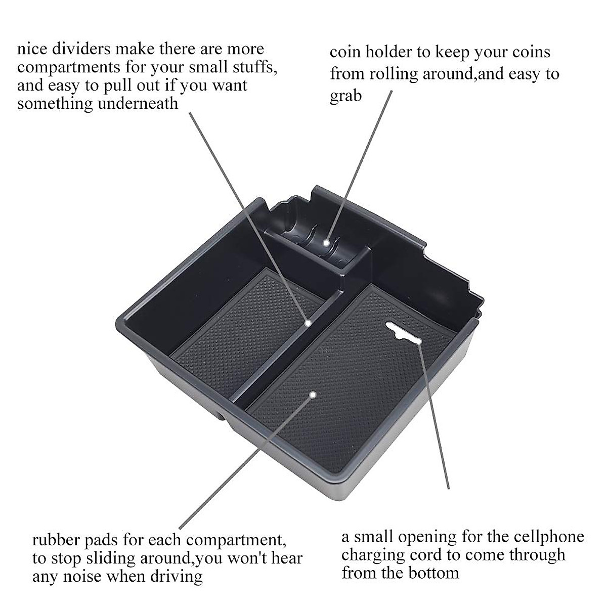 Vesul Compatible with Ford Ranger 2019 2020 2021 2022 2023 Accessories Center Console Organizer Storage Tray Armrest Secondary Box ABS Tray Insert Interior Organizer Glove Pallet