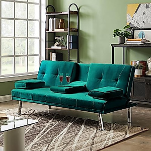 Eafurn Modular Sectional Sets Convertible Sofa Bed, Adjustable Modern Futon Couch-Breathable Fabric Folding Lounge Loveseat Reversible Daybed Easy to Clean-Ideal for Bedroom, 68", Green Velvet