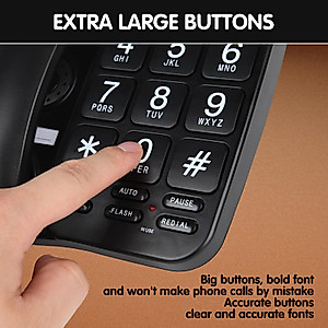 Large Key Wired Telephone, Corded Landline Telephone- Volume Adjustable Speakerphone Landline, Clear Font Big Button Landline Phones, Corded Landline Telephone