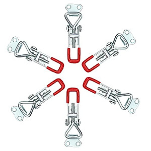 Favordrory 6 Pack Toggle Latch Clamp, Pull Latch, Adjustable Toggle Clamp Latch, Heavy Duty Toggle Latch, 150Kg 330Lbs Holding Capacity (25 Pieces Screws) Red + Silver