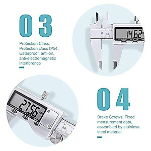 Electronic Digital Vernier Caliper, LOUISWARE Stainless Steel Caliper 150mm/0-6 inch Measuring Tools with Extra-Large LCD Screen, inch/Metric Conversion