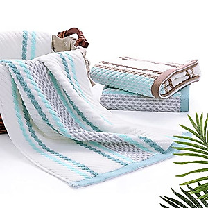 Pidada Hand Towels Set of 2 Striped Pattern 100% Cotton Soft Absorbent Decorative Towel for Bathroom 13.4 x 29.5 Inch (Green)