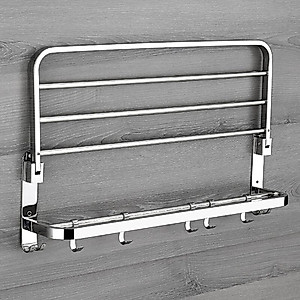 Bathroom Shelf Wall Floating Bathroom Bathroom Towel Shelf with Foldable Towel Bar Holder and Towel Hooks Wall Mounted Multifunctional Double Towel Bars Brushed Nickel Floating Shelves Corner Shower