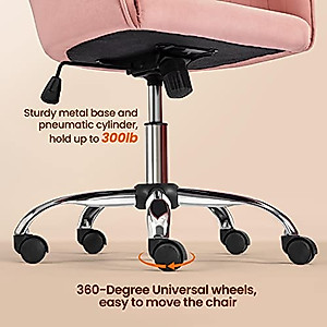 Yaheetech Velvet Office Desk Chair Height Adjustable Task Chairs Modern Office Chair Makeup Chair 360° Swivel Computer Chair Mid Back Chair Living Room Chairs with Arms&Stainless Base Accent Pink