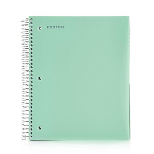 Mintra Office Durable Spiral Notebooks, 5 Subject, (Sage Green, College Ruled 1pk) - 200 Sheets, 5 Poly Pockets, School, Office, Business