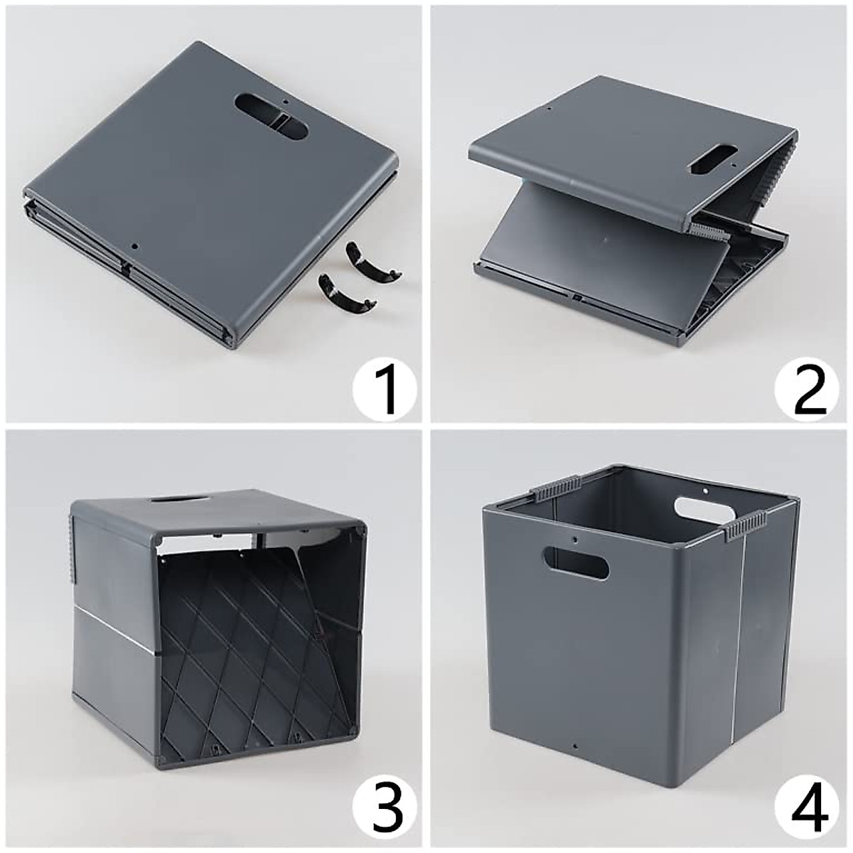 Teyyvn 4-Pack Foldable Cube Storage Bins, Collapsible Plastic Storage Cubes, Gray