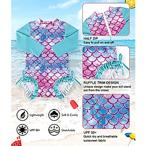 BesserBay Toddler Girls Snaps Bottom 3/4 Sleeve Sun Proteceion Rash Guard Mermaid Blue for Baby Girl 12-18 Months