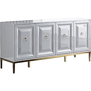 Best Master Furniture Tatiana High Gloss Lacquer Sideboard/Buffet with Gold Trim, White