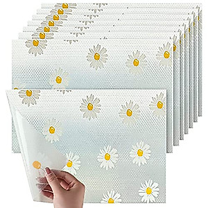 8 Pieces Refrigerator Shelf Liner Drawer Liner for Kitchen Cabinets Washable Refrigerator Mats Eva Non Adhesive Shelf Liners Easy to Cut Drawer Cover Sheet for Fridge Dresser, 17.7 x 11.8 Inch (Daisy)