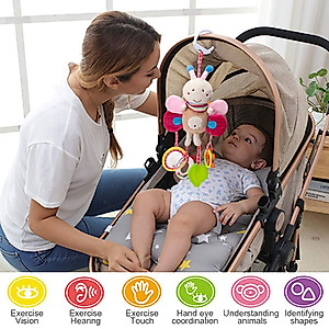 Sealive 4 Piece Baby Stroller Toy Sensory Musical Toys, Soft Rattles Hanging Plush Activity Crib Car Seat Toys for Babies Boy Girl