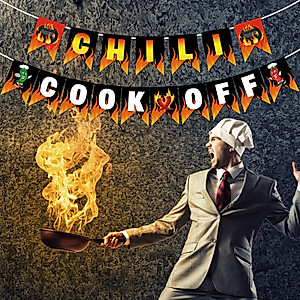 QOUBAI Chili Cook Off Decorations Banner Red Hot Chili Party Decoration Pepper Chili Cook Off Banner Chili Contest Pennant Chili Cook Off Prizes for Chili Party Supplies Chili Cooking Competition