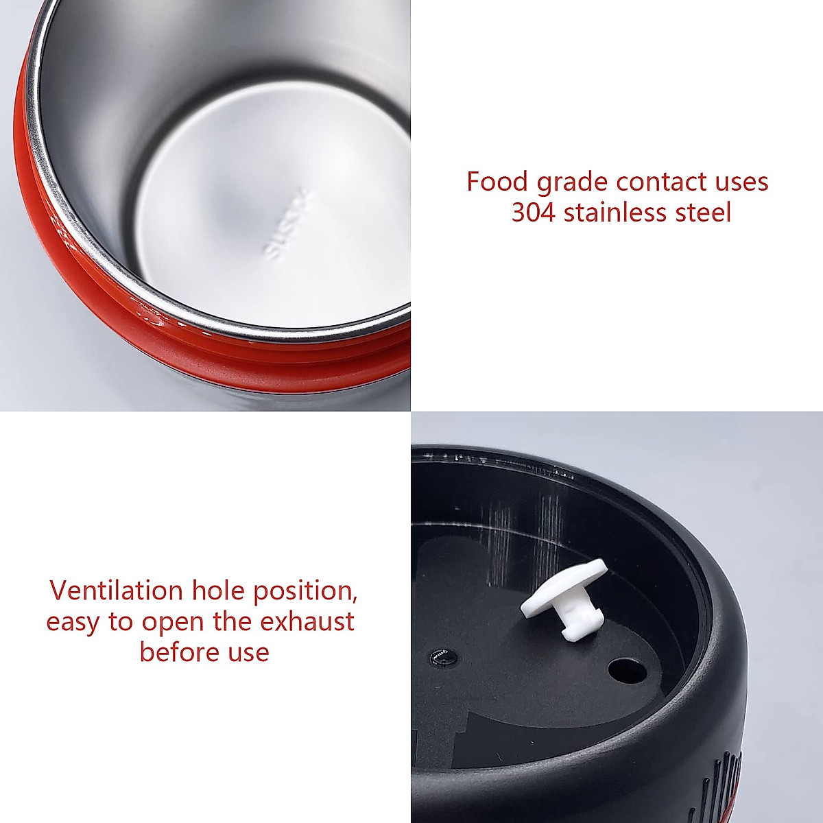 Yanglonghui Thermos with Foldable Spoon, Stainless Steel Thermal Food Container Soup Cup Leak Proof Insulated Lunch Box Hot Cold Food for Office Picnic Travel (Black)