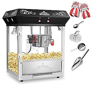 Olde Midway Bar Style Popcorn Machine Maker Popper with 6-Ounce Kettle - Black