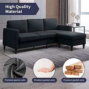 ijuicy Convertible Sectional Couch,78" Small Sectional Sofa, 3-Seat Upholstered Linen L Shaped Sofa w/Movable Storage Ottoman,Reversible Chaise Lounge for Living Room/Small Spaces(Dark Grey)