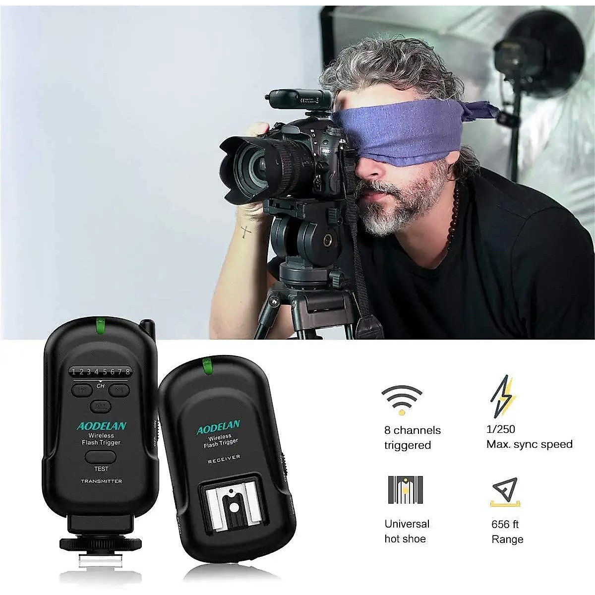 AODELAN Wireless Flash Trigger Transmitter and Receiver | 2.4 GHz Frequency | for Canon, Nikon, Olympus, Panasonic, Pentax, Fuji, Samsung,Sony(Except Sony Flashes)