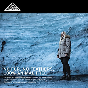 ALPINE NORTH Women’s Navy Vegan Down Long Parka Jacket (Plus Size) - Water Repellent, Windproof, Insulated Winter Coat with Faux Fur Hood,Olive, X3X-Large