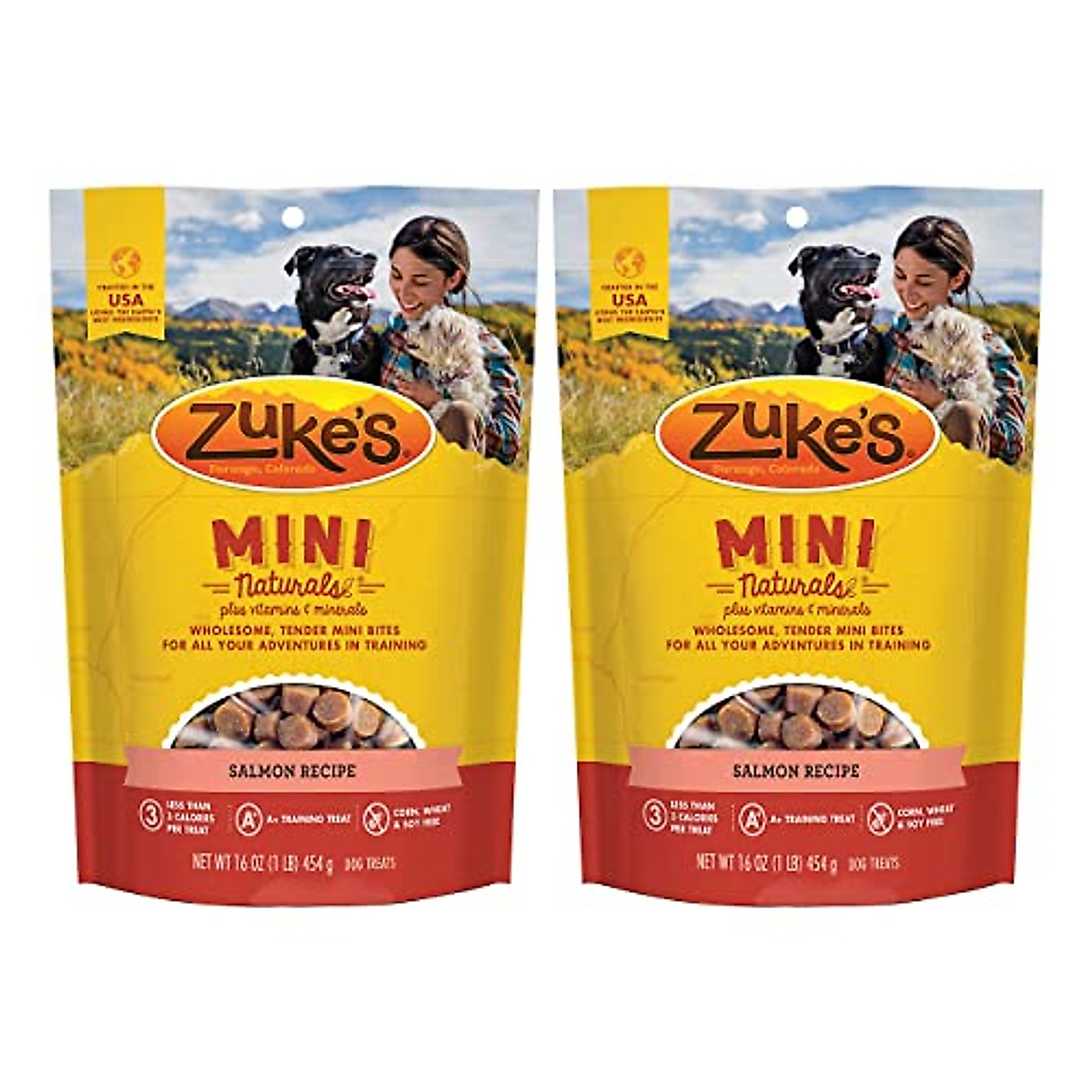 Zuke's Mini Naturals Dog Training Treats, Salmon Recipe, Soft Mini Dog Treats with Vitamins & Minerals, Made for All Breed Sizes (Salmon, 16 Ounce (Pack of 2))