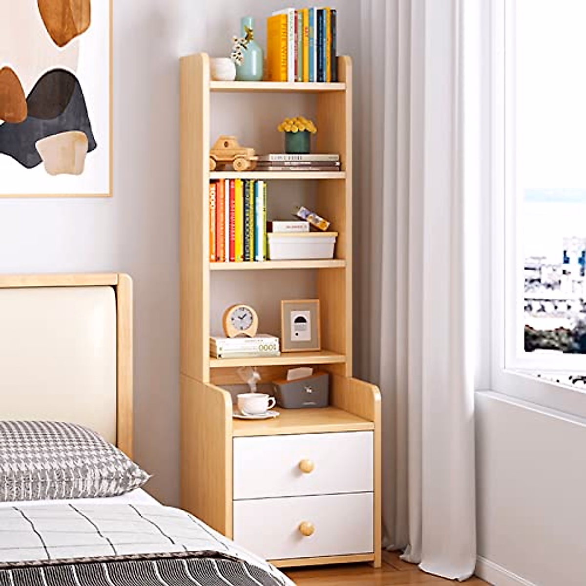 MKYOKO Night Stand, Side Table with Storage Drawer and Open Wood Shelf, Wooden Cabinet, Small Bookshelf Bookcase, Nightstands for Bedroom, Living Room, Dorm (Color : C)
