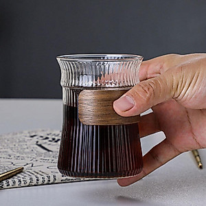 Sizikato 2pcs Borosilicate Glass Teacup, Striped Glass Coffee Cup, Non-Slip and Anti-Scald