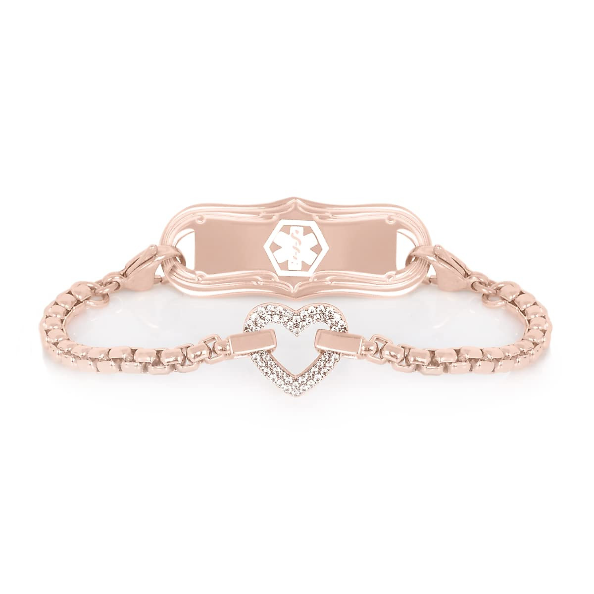 Rose Gold Crystal Heart, Lauren's Hope Medical ID, Bracelet Size = 7.5 inches, no gemstone