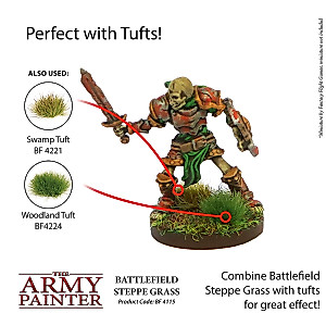The Army Painter Battlefield: Steppe Grass Basing, 150 ml-for Miniature Bases & Terrains -Scenics Static Grass, Model Terrain Grass, Terrain Model Kit & The Army Painter Tufts for Bases of Minis