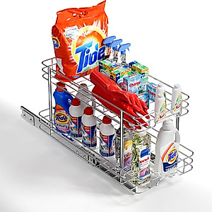 Blemoacha Pull Out Cabinet Organizer 21" D x 11" W,2 Tier Under Sink Organizers and Storage,Bathroom Organization Undersink Drawers Slide Out, Kitchen Sink Chrome Shelf Sliding Cabinet Basket