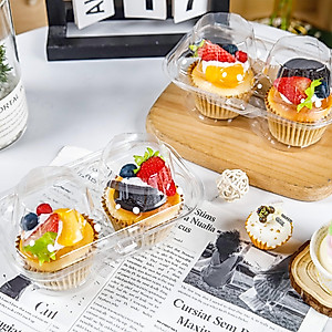 NPLUX 2 Count Cupcake Containers 50 Pack Cupcake Holders with Detachable Tall Dome Lids Clear Plastic Stackable Cupcake Boxes for 100 Cupcakes, BPA Free, Standard Size