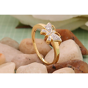 Dazzlingrock Collection 0.07 Carat (ctw) Round White Diamond Ladies Butterfly Right Hand Ring 1/20 CT, 10K Yellow Gold, Size 4.5