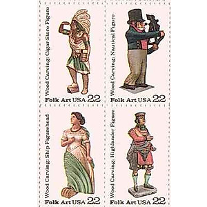 Woodcarved Folk Art Set of 4 x 22 Cent US Postage Stamps NEW Scot 2240-43