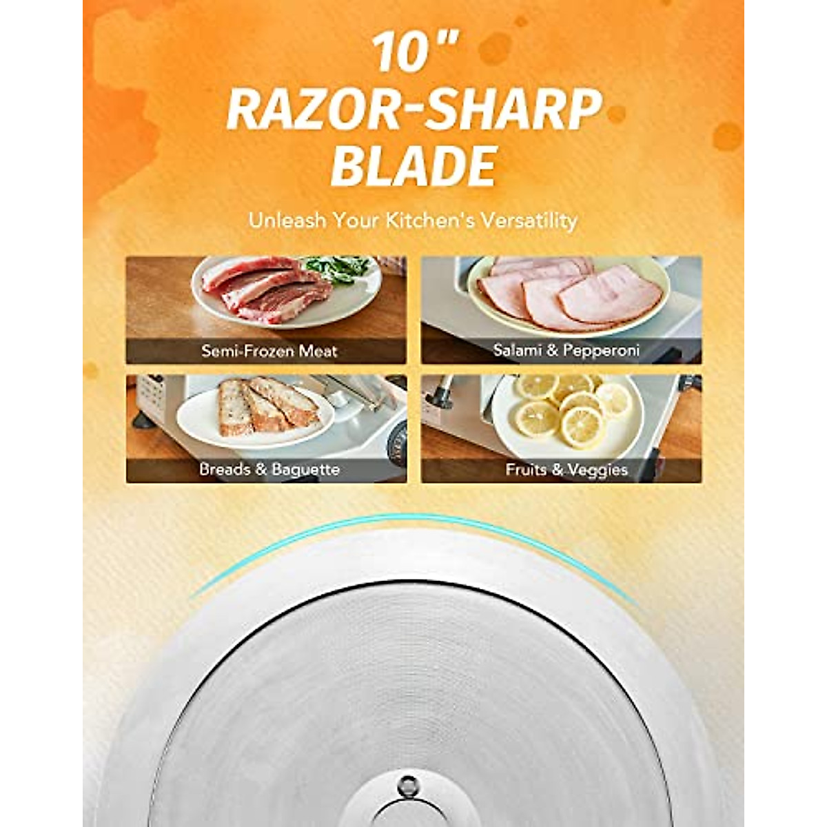 WILPREP Commercial Meat Slicer, 10-Inch Stainless Steel Blade Meat Slicer with Adjustable Thickness(0-0.5"), Bread Butter Chicken Food Slicer Kitchen Appliance