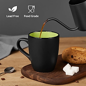 Qipecedm 6 Pack Porcelain Coffee Mugs Set, 12 Ounces Ceramic Coffee Mugs, Matte Black Coffee Mug, Restaurant Coffee Cups for Coffee, Tea, Cappuccino, Cocoa, Cereal, Black outside and Colorful inside