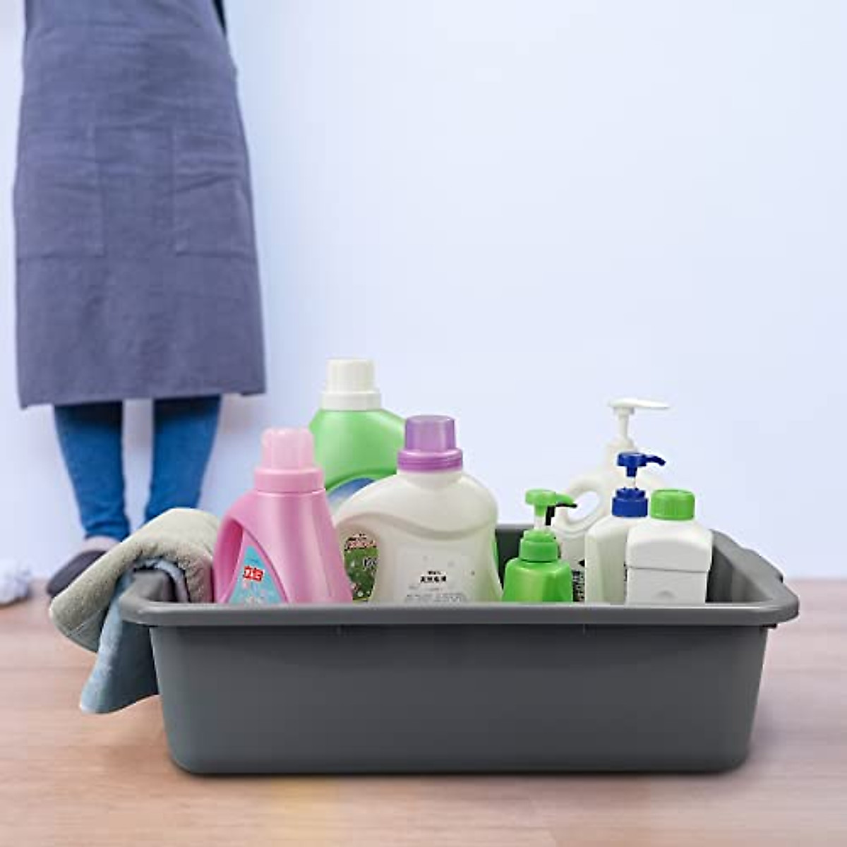 Gloreen 4 Packs Large Bus Tub Tote Box, 35 L, Gray Dish Pan Basin