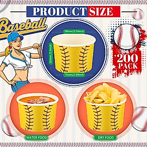 Zubebe 200 Pcs Softball Baseball Ice Cream Bowls 9 oz Softball Snack Bowl Soup Cup Serving Dishes Disposable Paper Food Tasting Cups Baseball Softball Party Supplies Game Day Decorations Dessert Cups